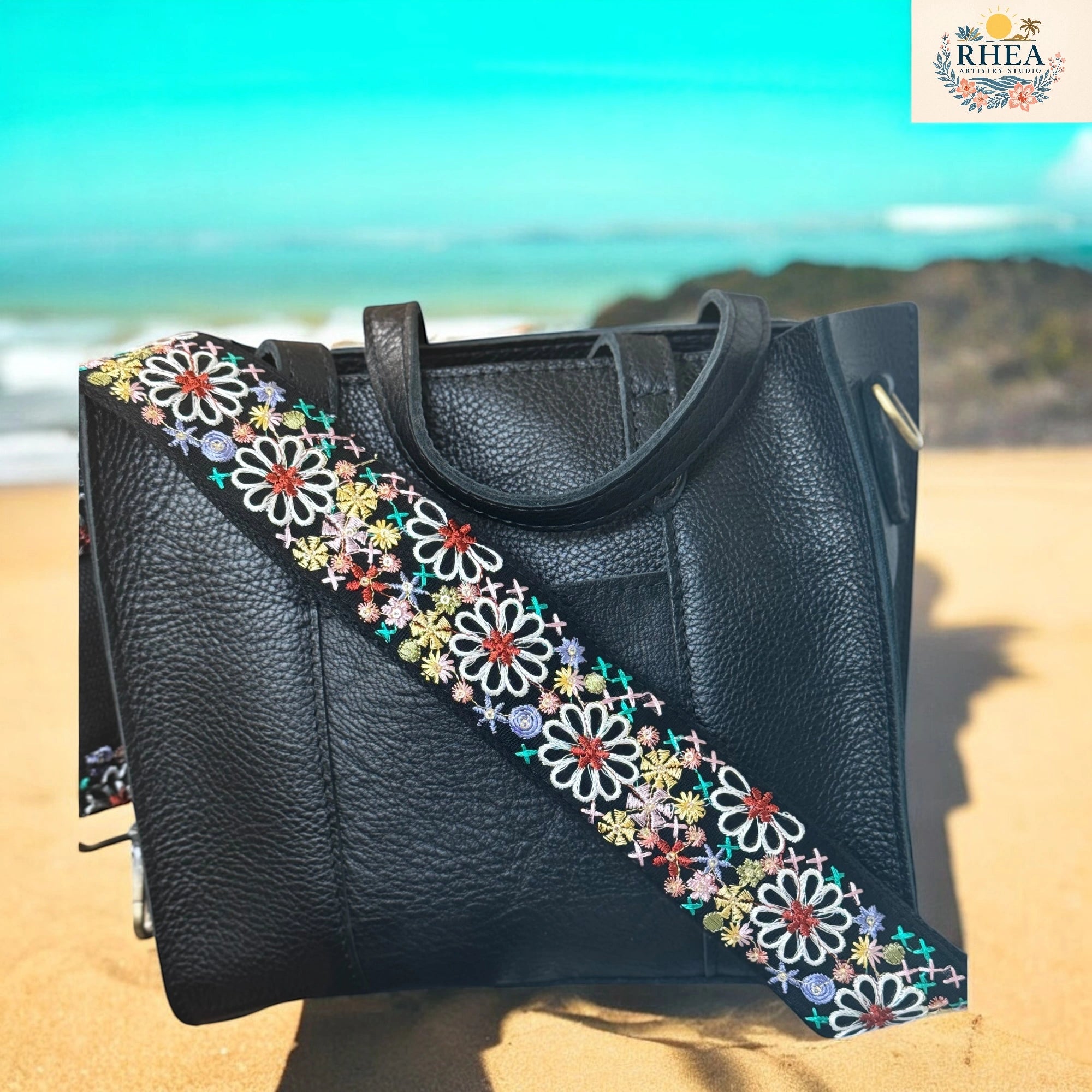 2-Inch Embroidered Daisy Strap for Bags – Bloom Circuit | Rhea Artistry Studio