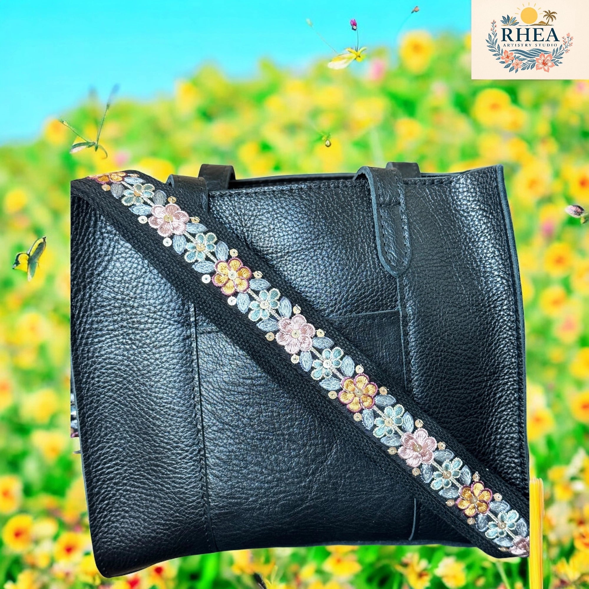 Driftveil Bloom | Delicate Floral Embroidered Strap for Crossbody Bags | Rhea Artistry Studio